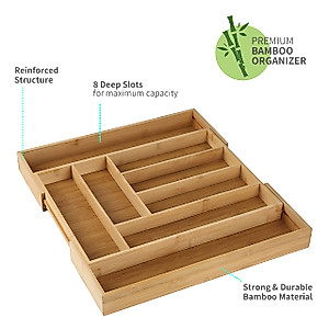Lorena Bamboo Expandable Drawer Organizer for Kitchen Drawers, Kitchen Utensil Organizer, Flatware & Cutlery Organizer
