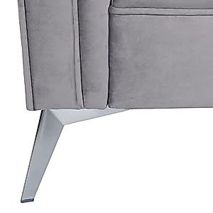 Mid-Century Velvet Chesterfield Sofa Couch, Modern Love Seats Sofa Furniture, Upholstered Button Tufted Couch with 2 Bolster Pillows for Living Room Apartment, Grey