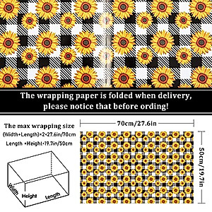 Whaline 12 Sheet Sunflower Wrapping Paper 4 Designs Summer Floral Wrapping Paper Plaids Stripe Sunflower Art Paper for Spring Summer Holiday Birthday Gift Wrap DIY Craft Decoration, 19.7 x 27.6 Inch