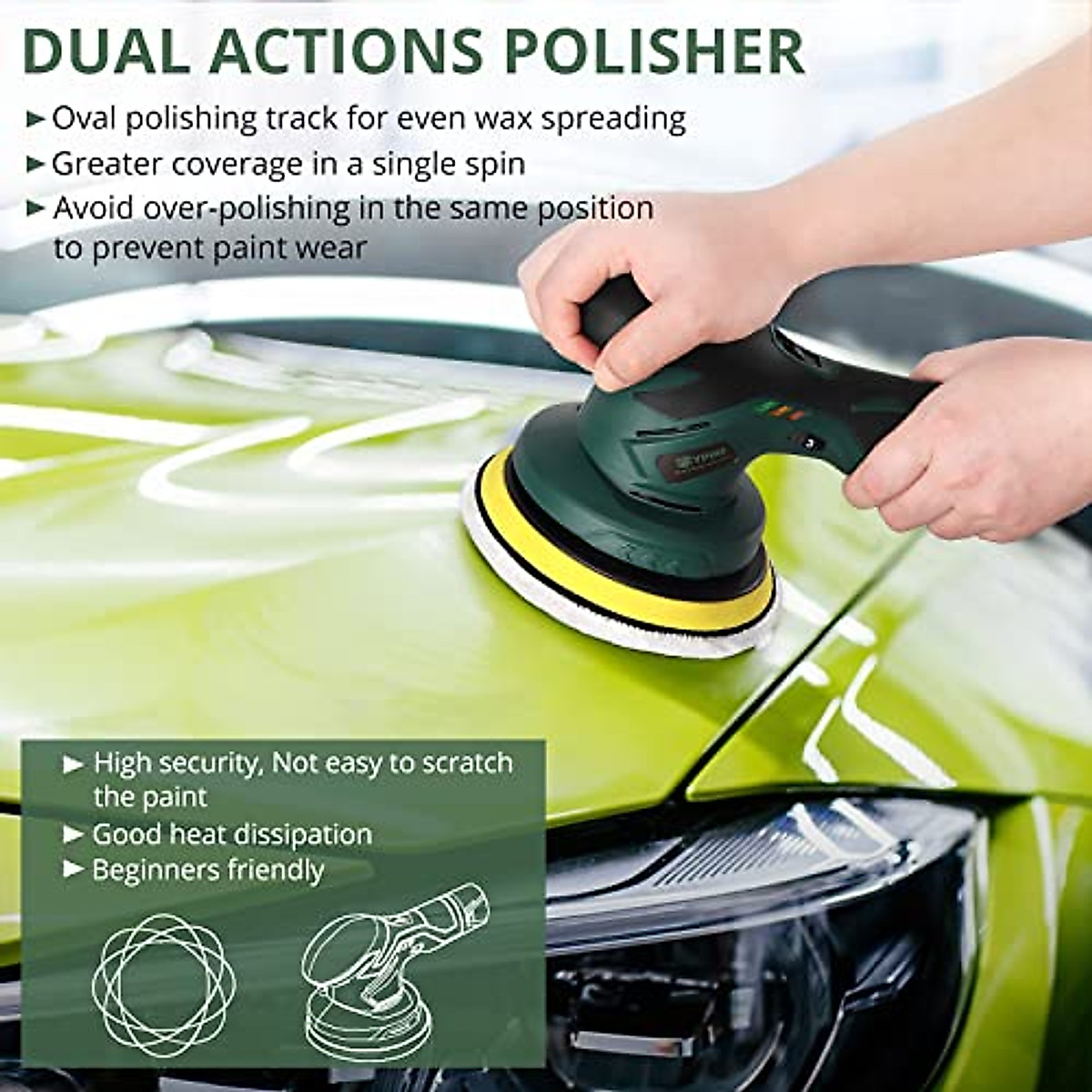EYPINS Car Polishers and Buffer,6" Cordless Car Polisher for Car Waxing and Polishing,Rechargeable,Random Orbital DA Polisher Buffer,6-level Variable Speed,25Pcs Buffer Polisher Machine Kit