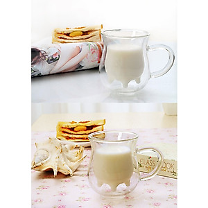Xshelley Double Wall Glass Cup - Creative Cup Cute Calf Insulated Mugs Thermo Coffee Milk Cups Creamer Pitcher