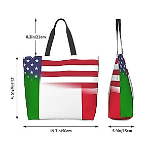 American Flag And Italian Flag Tote Storage Bag Women'S Big Capacity Shopping Shoulder Bag With Inner Pocket