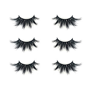 Mink lashes Mikiwi 3 Pairs Eyelashes D384-3, Real Mink Eyelashes, Fluffy Mink Lashes, Thick HandMade Full Strip Lashes, Cruelty Free Luxury Makeup Dramatic Lashes, 20mm 3D Mink Lashes