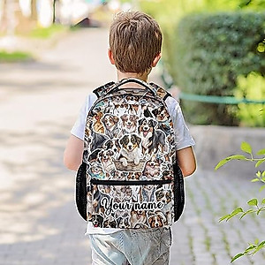 AIOMXZZ Personalized Australian Shepherd School Backpack for Kids, 16 Inch Grey een Dog Backpacks for Girls Boys, Cute, Durable, Lightweight, Large Capacity Bookbag for Travel