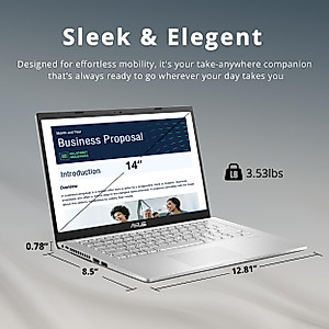 asus 2023 Vivobook 14/ HD Student Laptop, Intel Core i3-1115G4, 16GB RAM, 256GB PCIe SSD, Intel UHD Graphics, Webcam, WiFi 5, Bluetooth, Silver, Win 11, 32GB SnowBell USB Card
