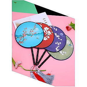Folding Hand Fan Folding Fan Handheld Folded Fan Double-Sided Circular Fan Chinese Ancient Style Long Handle Tassel Han Chinese Clothing Cheongsam Foldable Fan Hand Held Fans