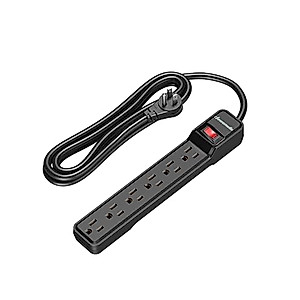 DEWENWILS 6-Outlet Power Strip Surge Protector with 10 Foot Long Extension Cord, Low Profile Flat Plug, 15 Amp Circuit Breaker, 500 Joules, Wall Mount, UL Listed, Black