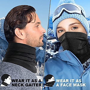 WTACTFUL Winter Neck Gaiter Neck Warmer Half Face Ski Mask Cover Shield Cold Weather Windproof Tube Bandana Balaclava for Running Skiing Hunting Snowboarding Cycling Motorcycle Running All Black 2pcs
