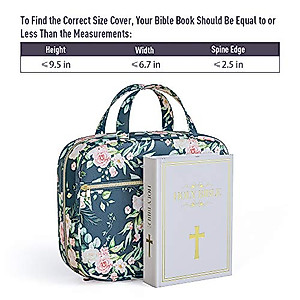 Bible Cover Bag/Book Cover Case Floral Synthetic Leather Pattern with Bible Tabs Bookmarks and Handle Fits for Standard Size Study Bible 10.2×2.5×7.5”, Gift for Mom Ladies Women Daughter (Black Rose)