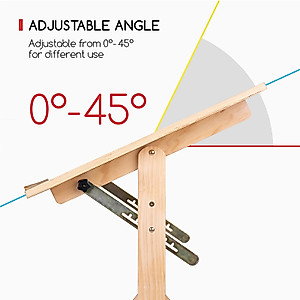 MEEDEN Solid Wood Drafting Table, Artist Drawing Desk, Writing Desk Studio Desk, Art Craft Table with Adjustable Height and Tiltable Tabletop for Artwork, Graphic Design, Reading