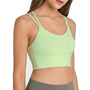 Nanomi Beauty Sports Bras for Women Removable Padded Workout Tanks Criss Cross Back Yoga Crop Tops(Light-Neongreen,X-Large)