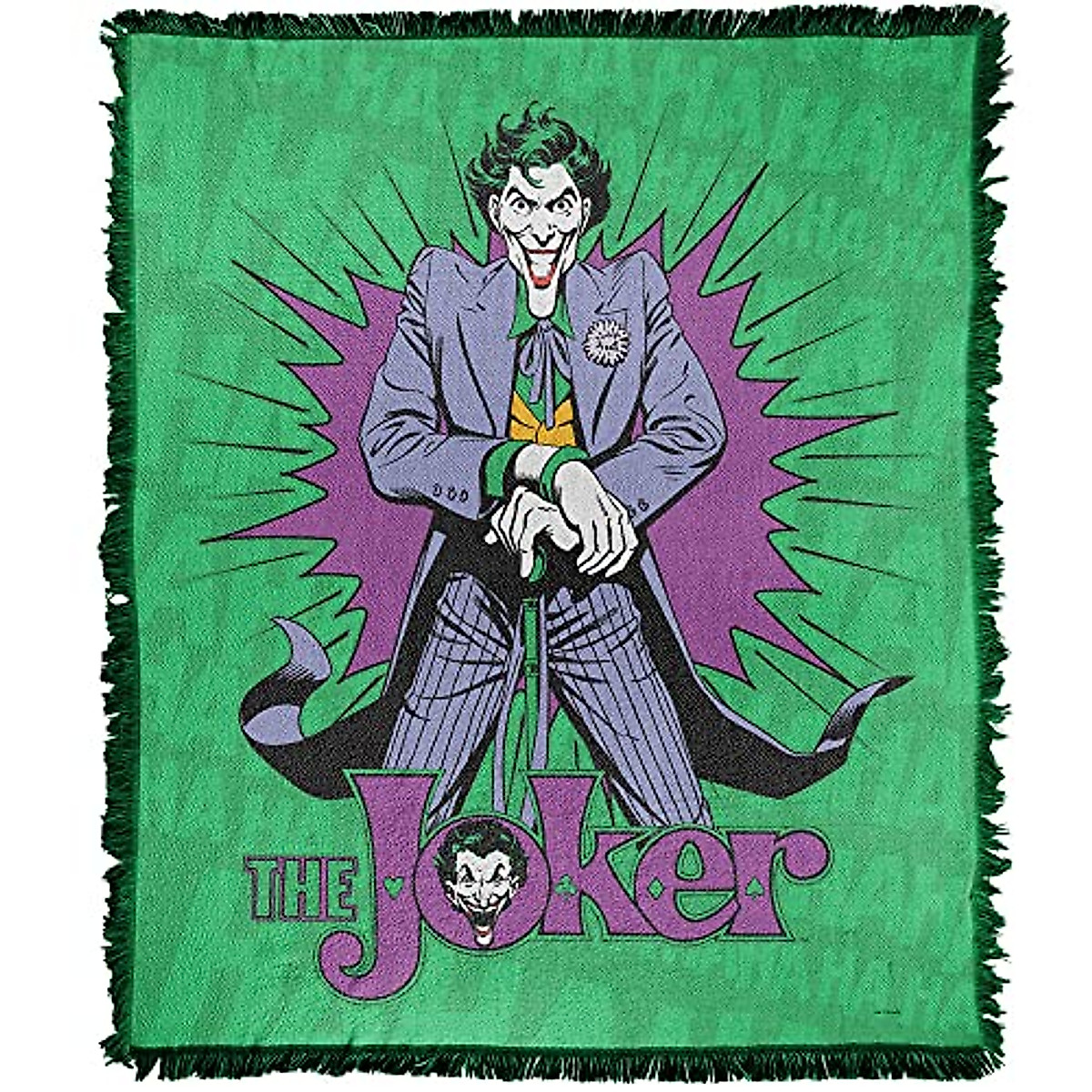 LOGOVISION Batman Blanket, 50"x60" The Joker Burst Woven Tapestry Cotton Blend Fringed Throw