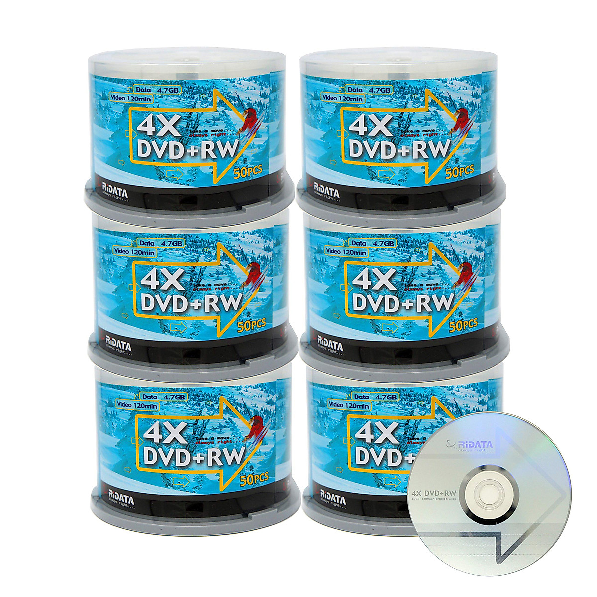 300 Pack Ridata DVD+RW 4X 4.7GB Silver Logo Rewritable DVD Plus RW Re-writable Blank Recordable Media Disc