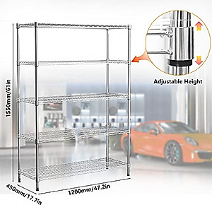 Baoz 4 Tier Heavy Duty Storage Shelving Unit with Adjustable Layers Metal Wire Storage Rack for Pantry Closet Kitchen Restaurant (47.2" x 17.7" x 61", Chrome-Plated)