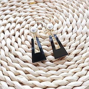 Black Dangle Earrings for Women Gold Sparkly Geometric Drop Statement Fashion Jewelry