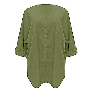 Your Orders Going Out Tops for Women Cotton Linen v Neck Solid Color Shirts Long Sleeve Casual Vacation t Shirts Trendy 2023 Army Green S