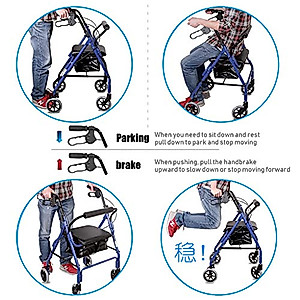 Walker,Rollator Lightweight Folding Walker with Seat 4 Wheeled Walking Frame with Brakes Carry Bag Adjustable Height Perfect for Indoor and Outdoor Outdoor