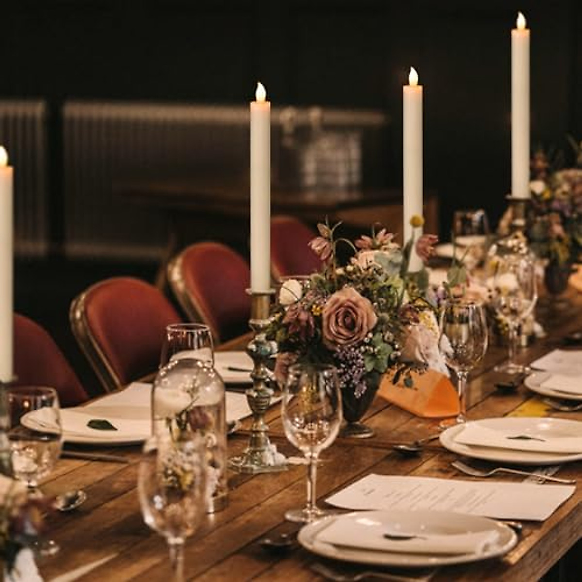 DRomance Flickering Flameless Taper Candles with Remote Timer Battery Operated LED Candlesticks Real Wax Dimmable Light Dinner Thanksgiving Christmas Decor(Ivory, 0.78" x 9.64")