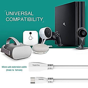 TUSITA Micro USB Power Extension Cable (20ft 6M) - Male to Female Extender Cord Replacement for Blink XT2 Outdoor Indoor Home,Ring Stick Up Solar Panel,Arlo Pro,Zmodo - Security Camera Accessories