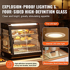 VEVOR 3-Tier Commercial Food Warmer Display, 1200W Food Display Warmer with Light, Adjustable Shelf and Temperature Display, 86℉~185℉ Steam Heating, 111L for Hamburger, Pizza, Bread, Fried Chicken