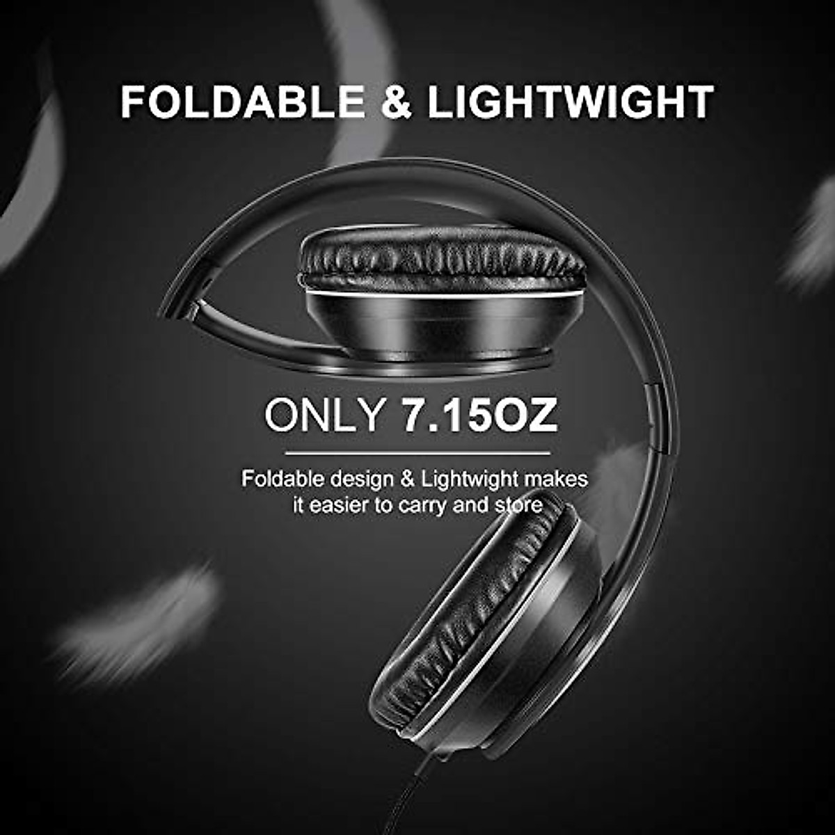 LORELEI X6 Over-Ear Headphones with Microphone, Lightweight Foldable & Portable Stereo Bass Headphones with 1.45M No-Tangle, Wired Headphones for Smartphone Tablet MP3 / 4 (Space Black)
