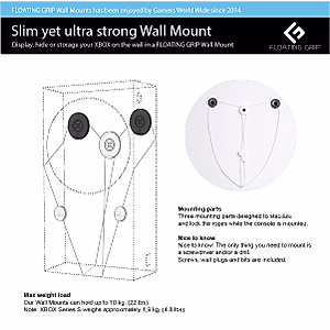 Xbox Series S & Controllers Wall Mount by FLOATING GRIP - Mounting Bundle for Hanging Consoles 2 Controllers - Strong & Slim Ropes - Effective Ventilation, Cable Management, Easy-to-Install System