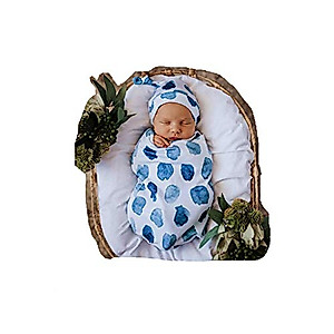 KAIXIN Swaddle Sack; Baby Cocoon Swaddle Wrap; Newborn Sage Swaddle with Matching Top Knot Hat ; Sleep Sack - Newborn Photography Prop (Blue)
