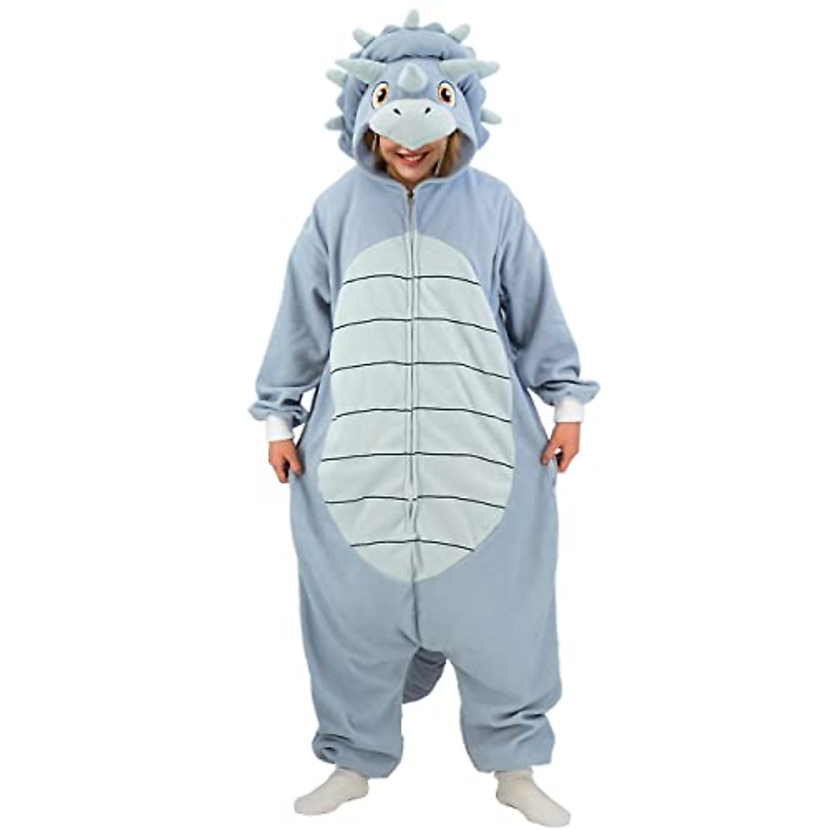 LZBXBXDA Unisex Adult Dinosaur Triceratops Onesie One Piece Pajamas Animal Plush Halloween Christmas Costume Homewear Sleepwear for Women men