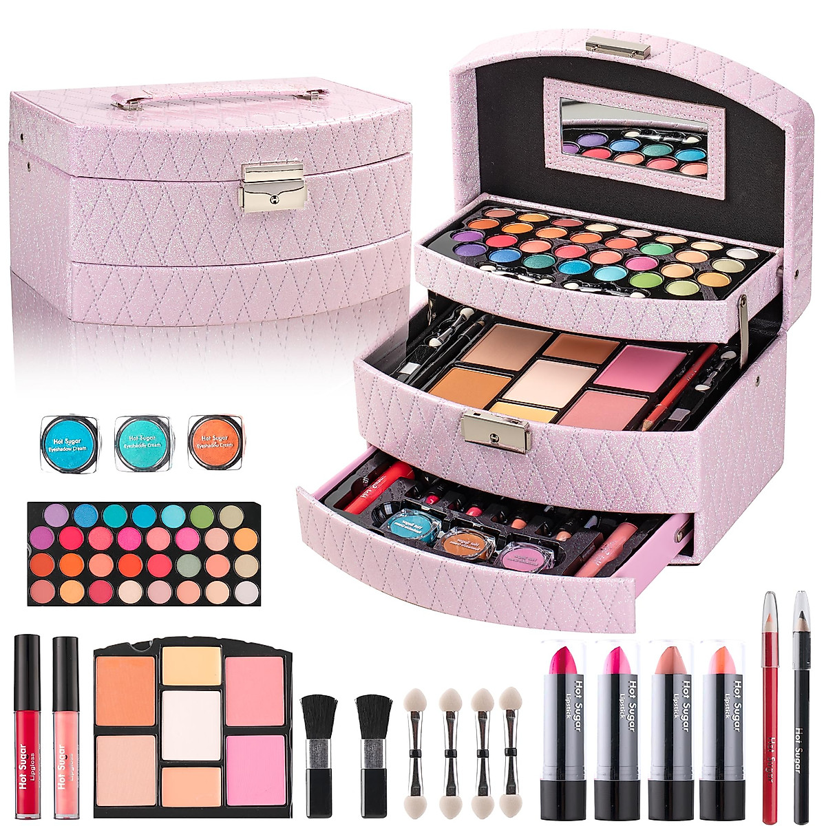 Hot Sugar Girls Makeup Kit for Birthday Gift, All in One Beginner Makeup Kit for Women Full Kit, Christmas Makeup Set for Teens 10 12 13 16 Includes Real Cosmetics and Makeup Tools (PINK)
