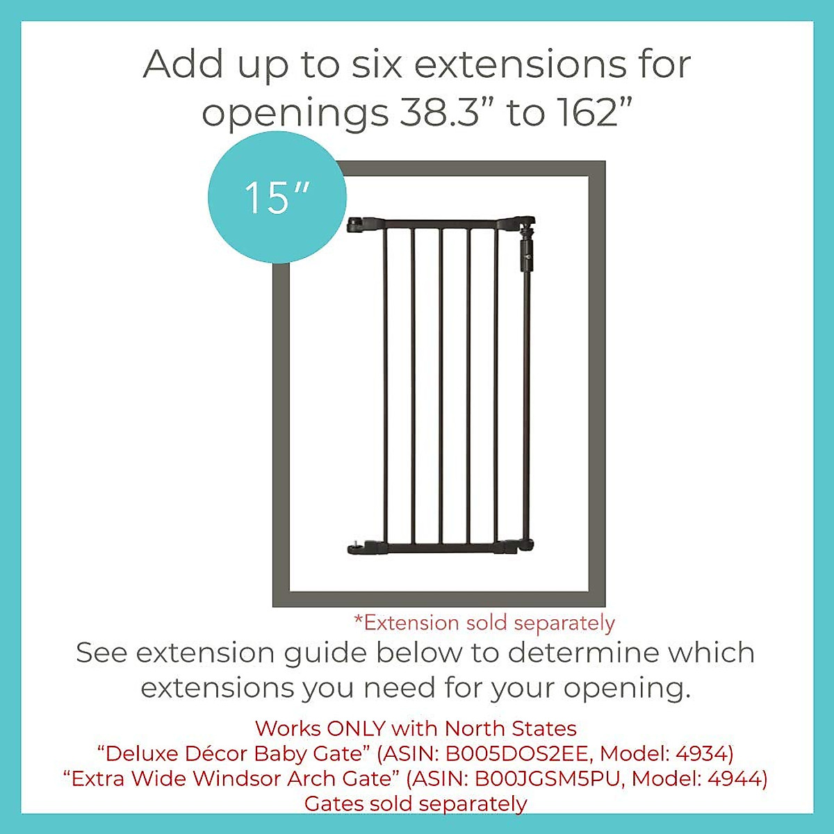 Toddleroo by North States 6-Bar Extension for Deluxe Décor Gate: Adjust your gate to fit your space. Add up to six extensions. No tools required. (Adds 15" Width, Matte Bronze)
