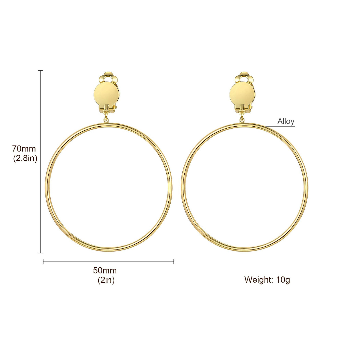 BIRSTONE Women Clip on 2 Inch Large Big Hoop Minimalist Earrings (gold)