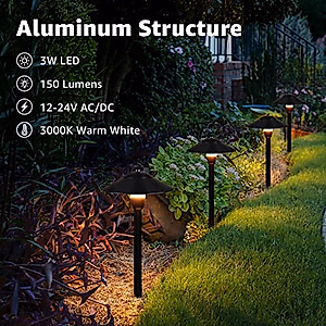 SUNVIE Low Voltage Landscape Pathway Lights, 12-24V 3W LED Path Lighting, 3000K Outdoor Low Voltage Landscape Lighting, IP65 Waterproof Aluminum Path and Area Light for Yard Garden Walkway, 2 Pack