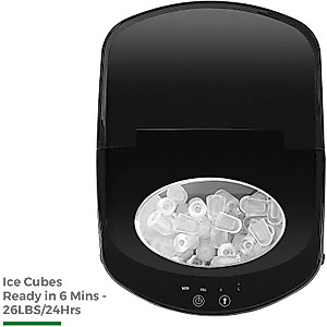 Countertop Ice Maker – 9 Ice Cubes Ready in 6 Mins - 26LBS/24Hrs, 2 Ice Sizes, LED Indicator Lights – Portable Ice Maker with Ice Scoop and Basket for Home Office Bar Party