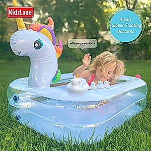 Kidzlane Unicorn Pool with Toys for Kids | Small Inflatable Kiddie Pool Includes Toys, Pump, Carrying Bag | Toddler Blow Up Swimming Pool for Backyard & Outdoor (43” x 32” x 28")