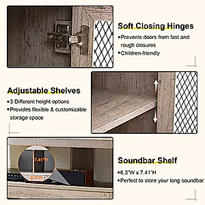 OKD Fireplace TV Stand Highboy for 65 inch TV, Industrial Entertainment Center w/ 23” Electric Fireplace, 33" Tall Media Console Cabinet w/Soundbar Shelf, Light Rustic Oak