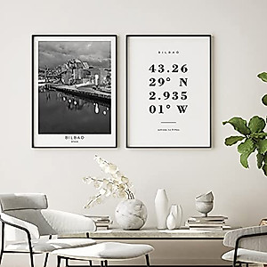 Dear Mapper Bilbao Spain View Abstract Road Modern Map Art Minimalist Painting Black and White Canvas Line Art Print Poster Art Print Poster Home Decor (Set of 3 Unframed) (12x16inch)