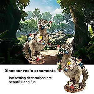 XHSP Dinosaur Eating Elves Garden Statue, Outdoor Decoration, Outdoor Terrace, Lawn, Courtyard Art Decoration, Garden Gift (Small, Light Color)