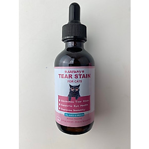 Tear Stain Supplement for Cat | Prevent and Eliminate Cats Tear Stains | 60ML Cat Tear Stain Remover Drops for Eye Health, Immune System | with Cranberry, Marshmallow & Vitamins | Salmon Flavor