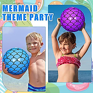 Treela 4 Pcs 12 Inch Mermaid Scales Beach Balls Bulk Inflatable Mermaid Ball Party Favors Summer Water Toy Gifts for Outdoor Beach Pool Party Sea Themed Mermaid Birthday Supplies Decorations
