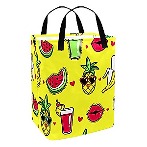 Pineapple Cocktail Watermelon Banana Print Collapsible Laundry Hamper, 60L Waterproof Laundry Baskets Washing Bin Clothes Toys Storage for Dorm Bathroom Bedroom