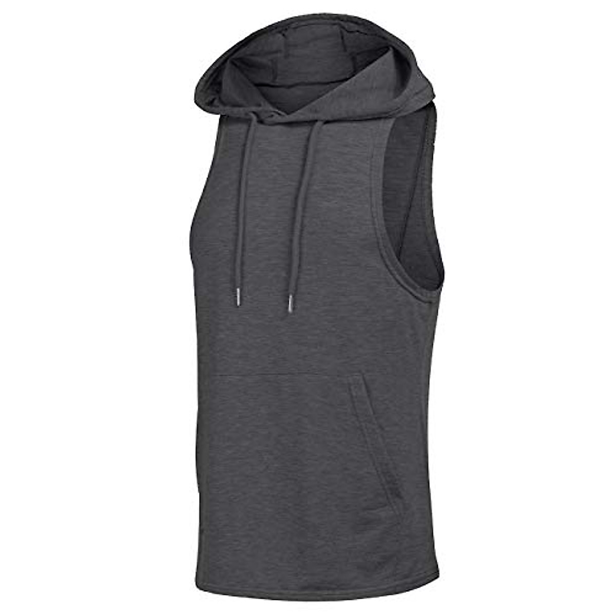 iWoo Mens Workout Hooded Tank Tops Sleeveless Gym Hoodies Shirts Dark Grey S
