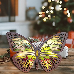 Wooden Animals Light, 3D Multi-layer Wooden Carving Light, Durable Wooden Butterfly Lights, Portable Wood Carved Lamp, Woodcarving Animal Crafts Glowing Butterfly Decor for Desktop Living Room Bedroom