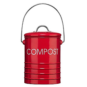 Premier Housewares 510018 Compost Bin with Handle, Red, Metal, H20 x W15 x D15cm