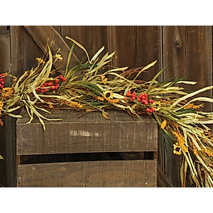 CWI Sunflower/Grass Garland - 4ft - Artificial Garland for Mantle, Arch, Table, and Entryway