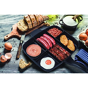 Master Pan Non-Stick Divided Grill/Fry/Oven Meal Skillet, 15", Black