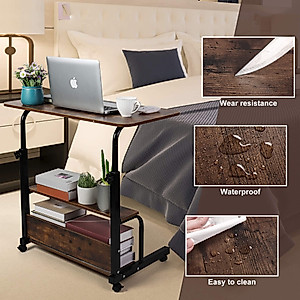 Dekhaoxe Adjustable Table Student Computer Desk Portable Home Office Furniture Small Spaces Sofa Bedroom Bedside Learn Play Game on Wheels Movable with Storage Size 31.5 * 15.7 in Oak D