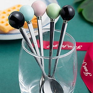 Stainless Steel Coffee Spoon,Teaspoon,Sugar Spoon,Korean Dessert Spoon with Ceramic Ball, Spoons 4 Pieces 5.5 Inches Pink