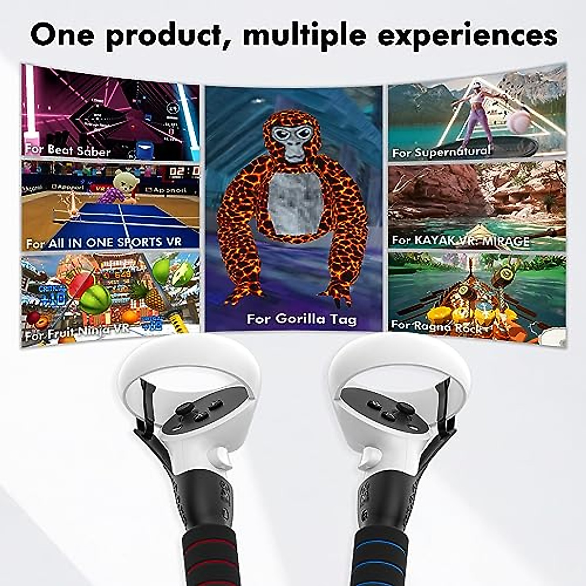 AMVR Gorilla Tag Long Arms Beat Saber Handles for Oculus Quest 2/Quest/Rift S, VR Controller Extension Grip Accessories 2 in 1 Sticks Attachment to Enhance VR Experience, Reinforcement with Tie Wraps