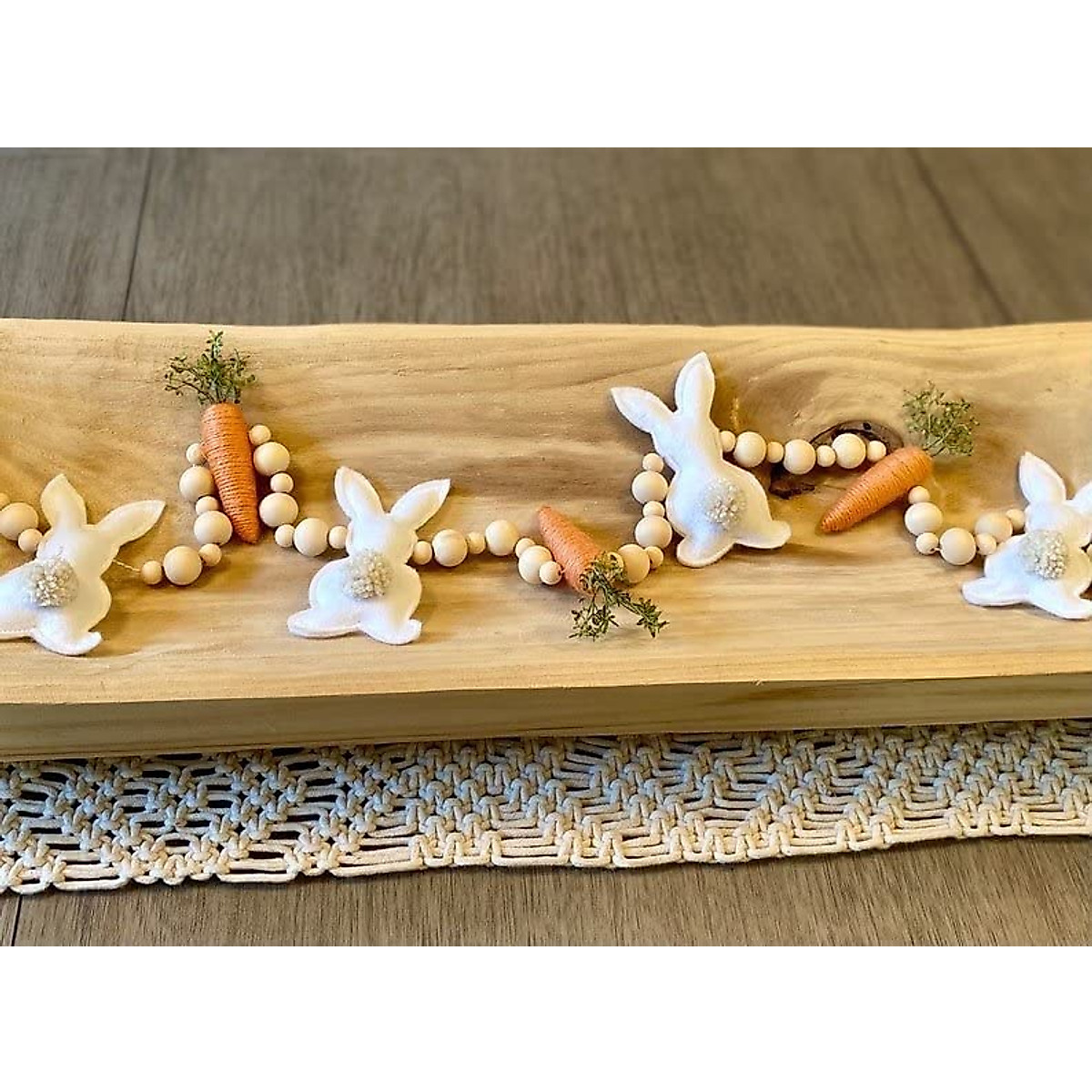 Boddenly Easter Bunny Carrot Garland, Banner Decorations For The Home, Stuffed Rabbit, Plaited Carrot, Wooden Beads, Fireplace, Kids Room Wall Hanging Happy Party, 40 Inch