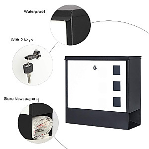 Locking Mailbox Wall Mounted Vertical– Jssmst mailboxes with Key Lock and Newspaper Compartment, Key Lock Drop Box Large Capacity, 14.3 x 3.8 x 11.8 Inch, White，SM-HPB911WN